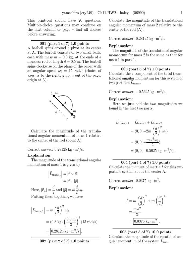 Phy303k HW2, CH1 | PDF | Angular Momentum | Euclidean Vector