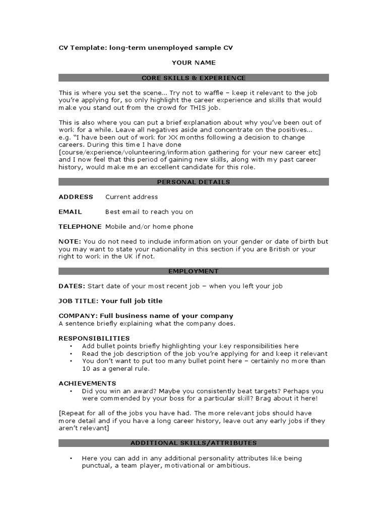 Long-term-unemployed-CV-template-totaljobs.com.doc | PDF | Psychological Concepts | Cognition