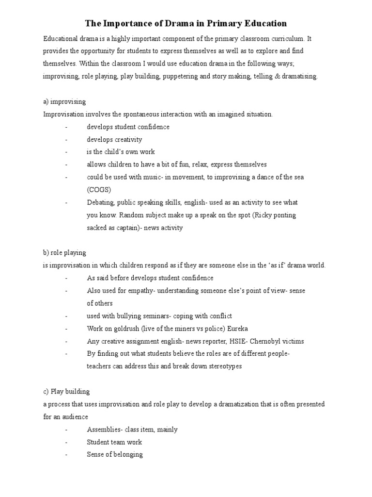 Importance of Drama in Primary Education | PDF | Reading Comprehension ...