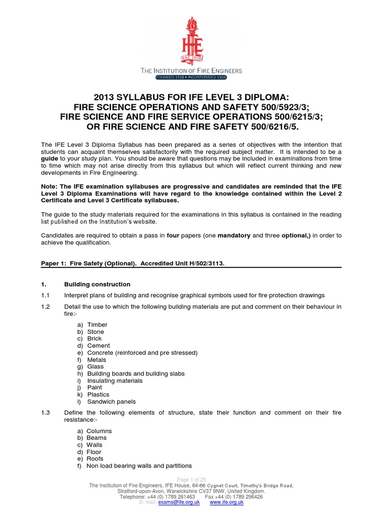 IFE Level 3 Diploma Fire Science Syllabus | PDF | Fire Engine ...