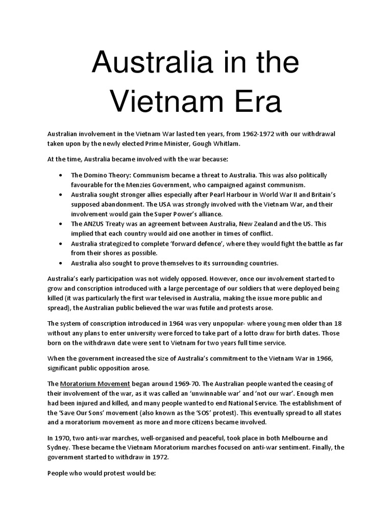 Australia in The Vietnam Era Study Notes | PDF | Vietnam War | Australia
