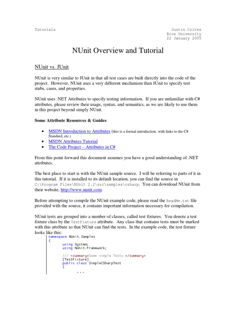 Tutorial - NUnit | Download Free PDF | C Sharp (Programming Language) | Software Development