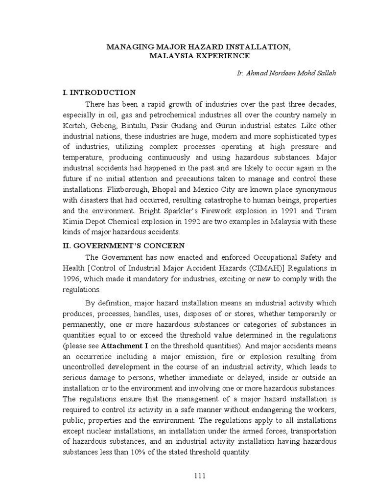 Malaysia Major Hazard Management | PDF | Safety | Emergency Management