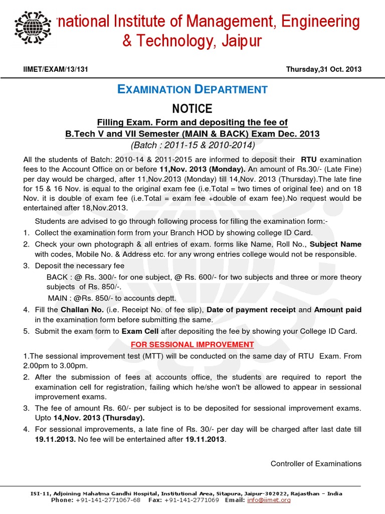 Exam Form Filling Notice of V & Vii Sem | PDF | Business