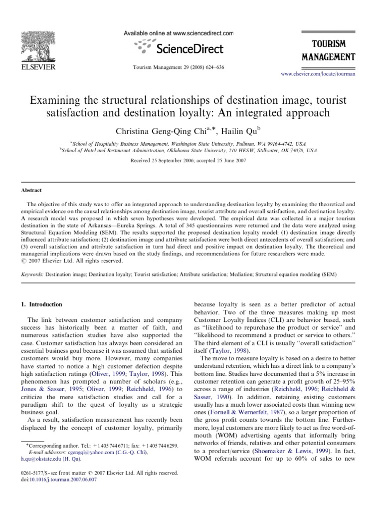 Examining The Structural Relationships of Destination Image, Tourist ...