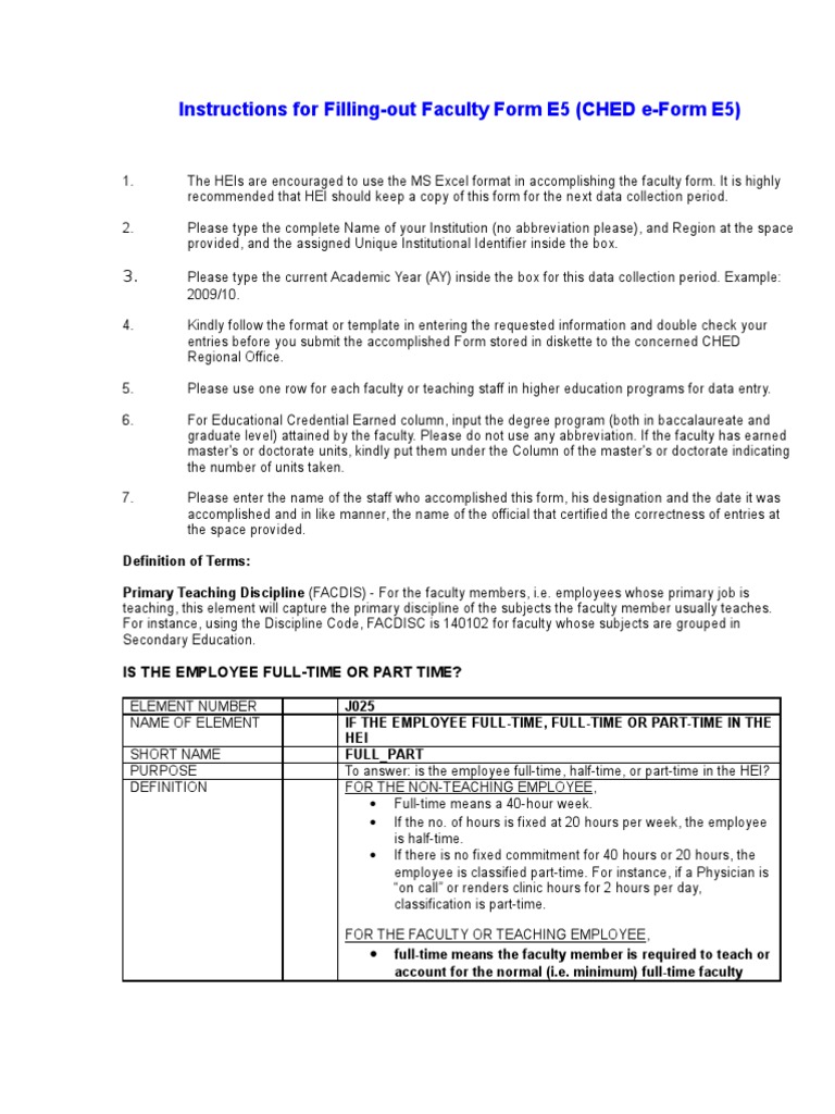 CHED Faculty Form E5 Instructions | PDF | Professors In The United ...