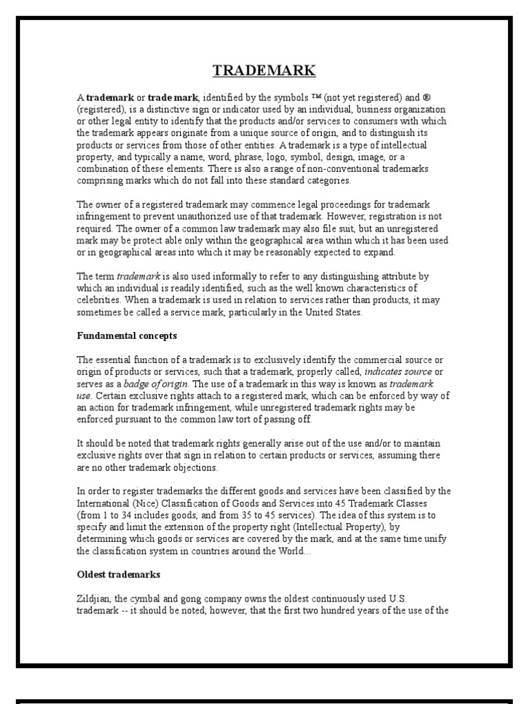 A Trademark or Trade Mark | PDF | Trademark Dilution | Trademark