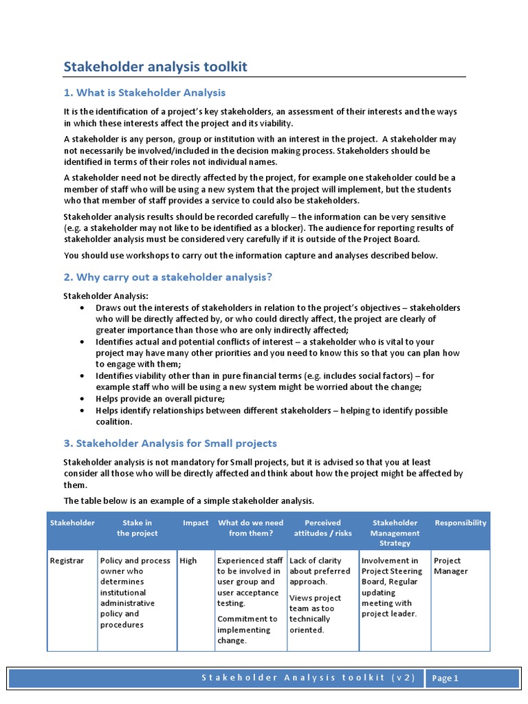 Stakeholder Analysis Toolkit v2 | PDF | Stakeholder (Corporate) | Risk
