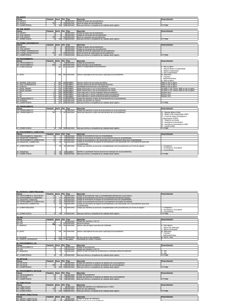 DATASUS - Tabela de Procedimentos - Lay-Out | PDF | Medicina Clínica ...