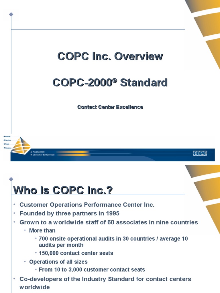 COPC Inc Overview Presentation | Six Sigma | Strategic Management