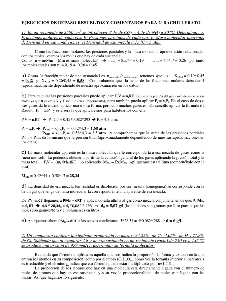 Ejercicios-Repaso-Resueltos-Y-Comentados. Fracción Molar, Presión ...