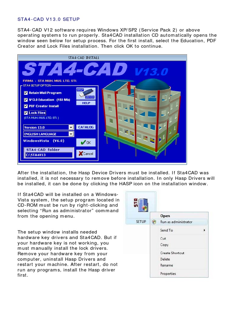 Installation and Setup Instructions for STA4-CAD V13.0 with Network Licensing | PDF ...