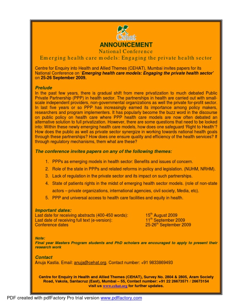 Announcement | PDF | Public–Private Partnership | Health Care