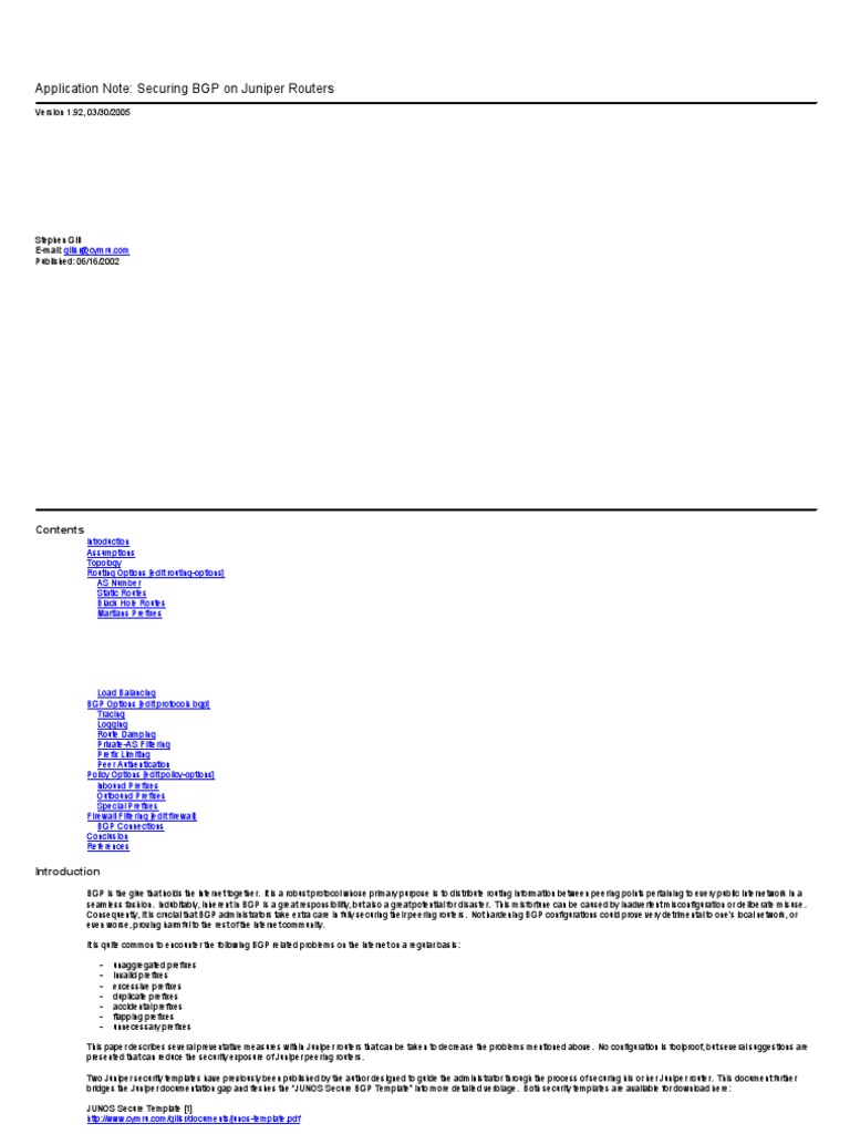 JUNOS Secure BGP Template V 1 PDF | PDF | Router (Computing) | Routing
