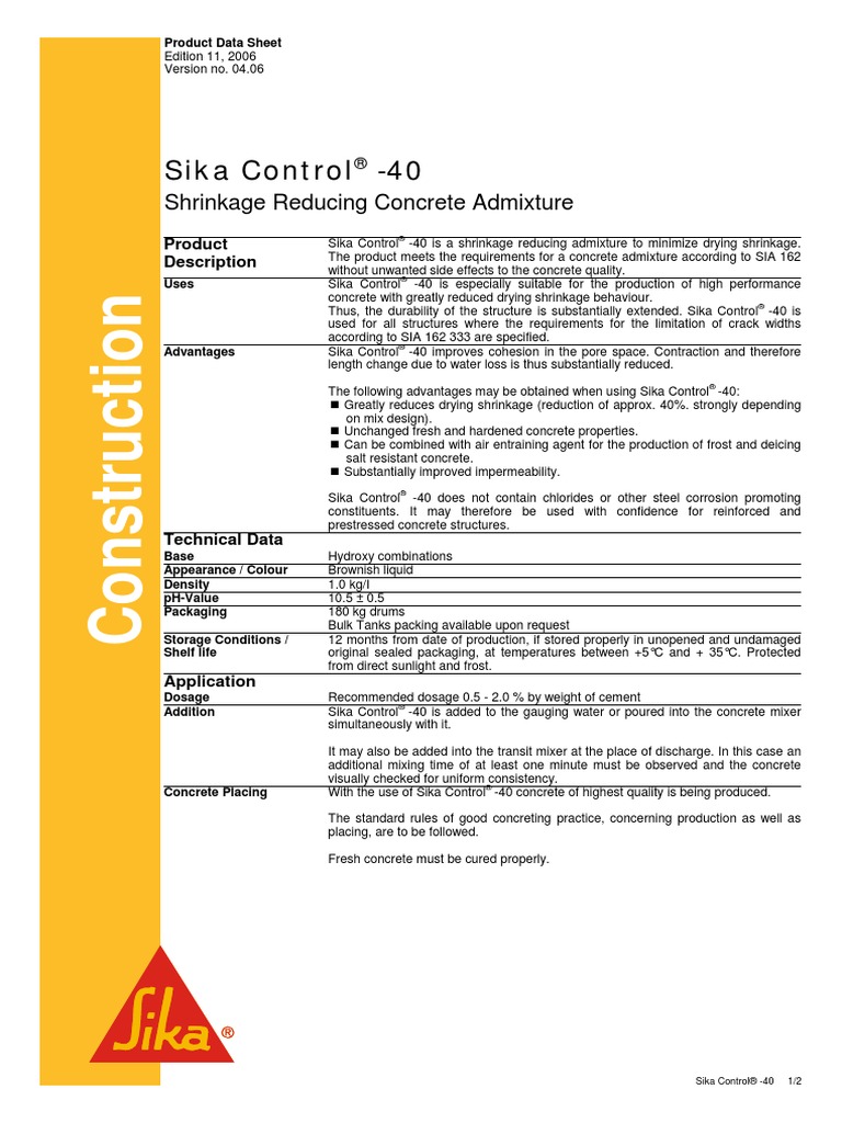 Sika Control 40 | PDF | Casting (Metalworking) | Concrete