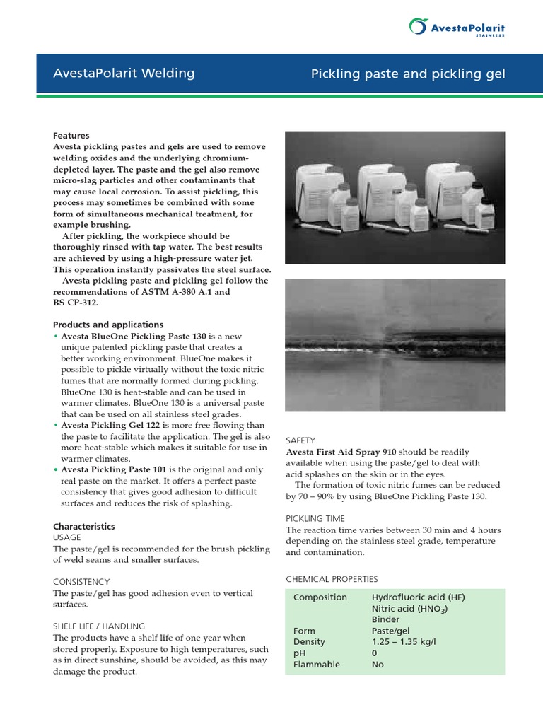 Avesta Pickling Products Overview | PDF | Nitric Acid | Welding