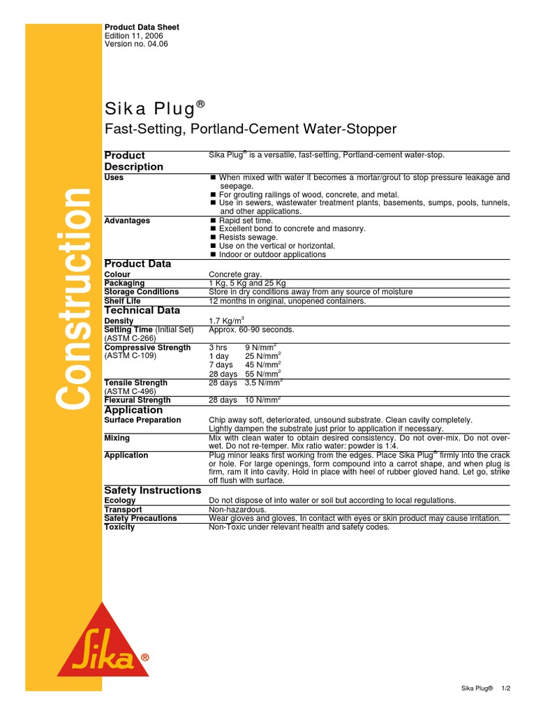 Sika Plug | Toxicity | Concrete