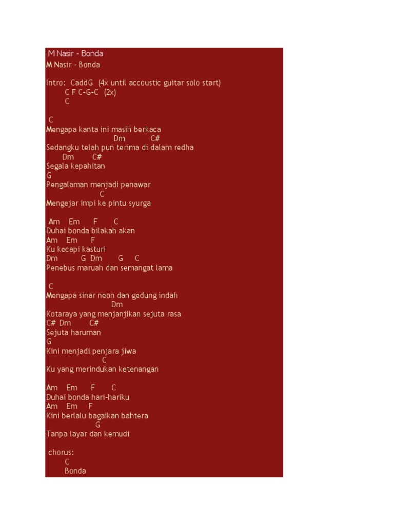 Lirik Lagu Berserta Kord Gitar Kapaok. | PDF