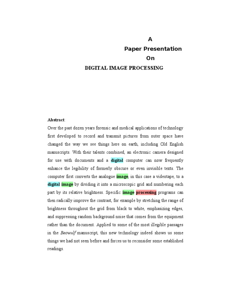 DIGITAL IMAGE PROCESSING Full Report | PDF