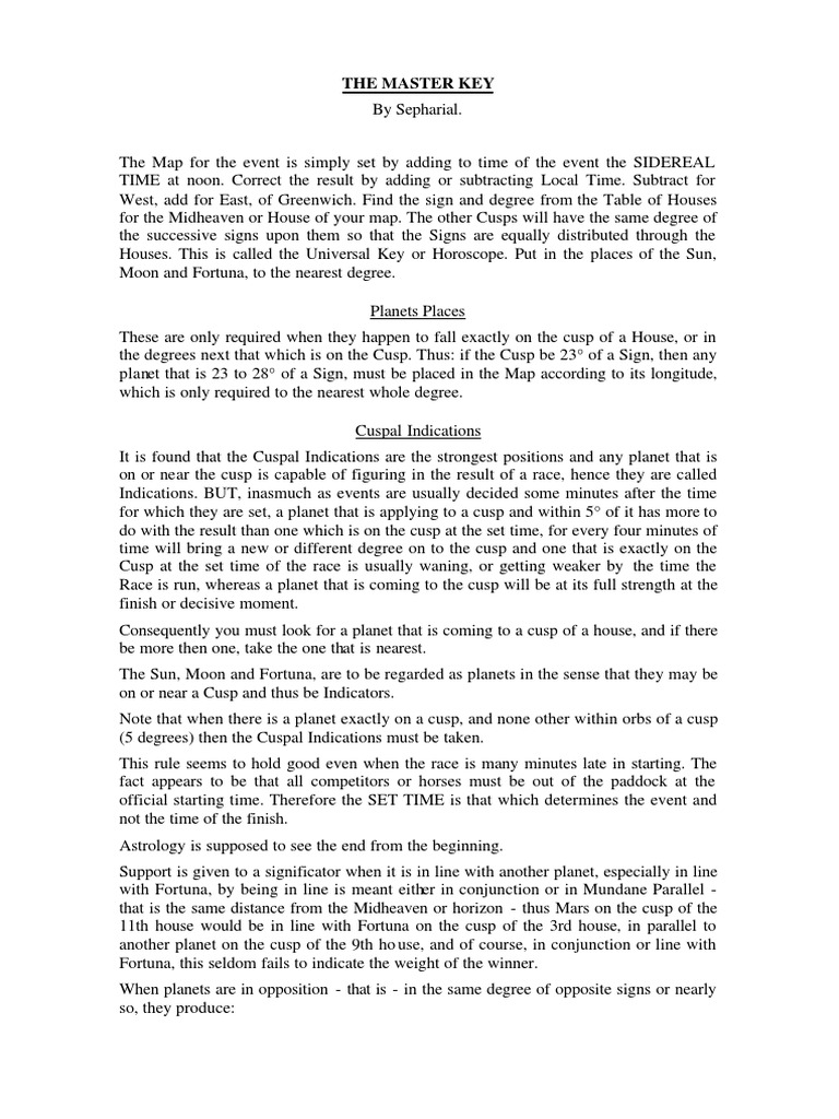 Sepharial - Collection of Keys PDF | PDF | Weight | Longitude