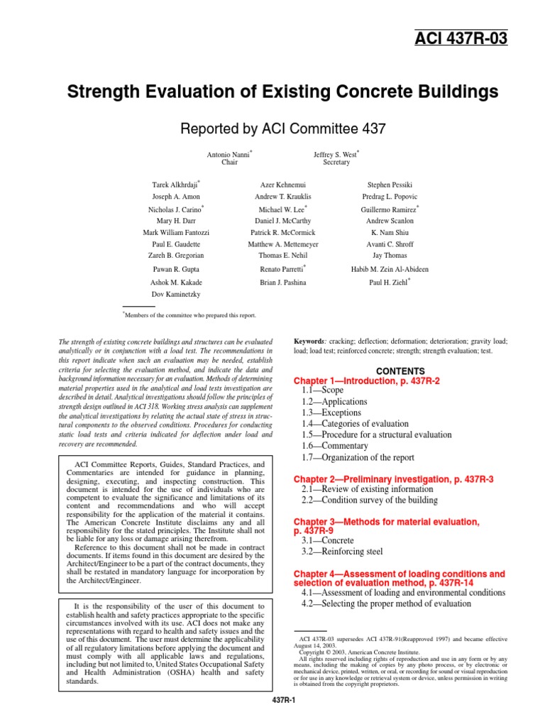 Aci 437 R (Ensayos en La Estructura) | PDF | Infrared | Thermography