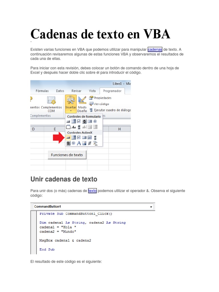 EXCEL Cadenas de Texto en VBA | Descargar gratis PDF | Cadena (informática) | Microsoft Excel