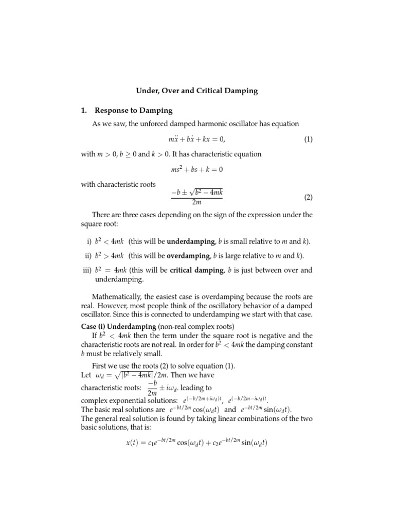 Damping: Underdamped, Overdamped, Critical | PDF | Algebra | Mechanics