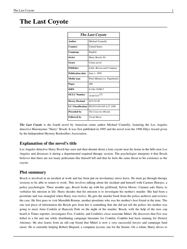 The Last Coyote PDF | PDF | Crime Novels | Crime Novel Series