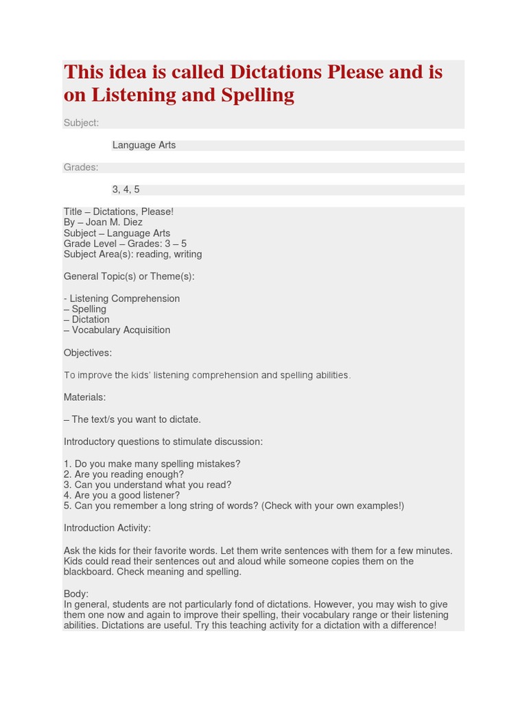 Dictations, Please!: An Activity to Improve Listening Comprehension ...
