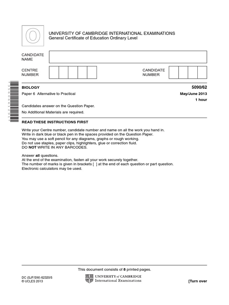 Biology 5090 62 Paper 6 Question Paper Mayjue 2013 | PDF | Seedling | Seed
