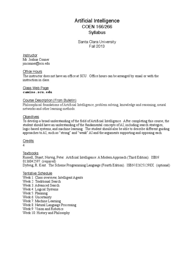 AI Course Syllabus for Students | PDF | Artificial Intelligence ...
