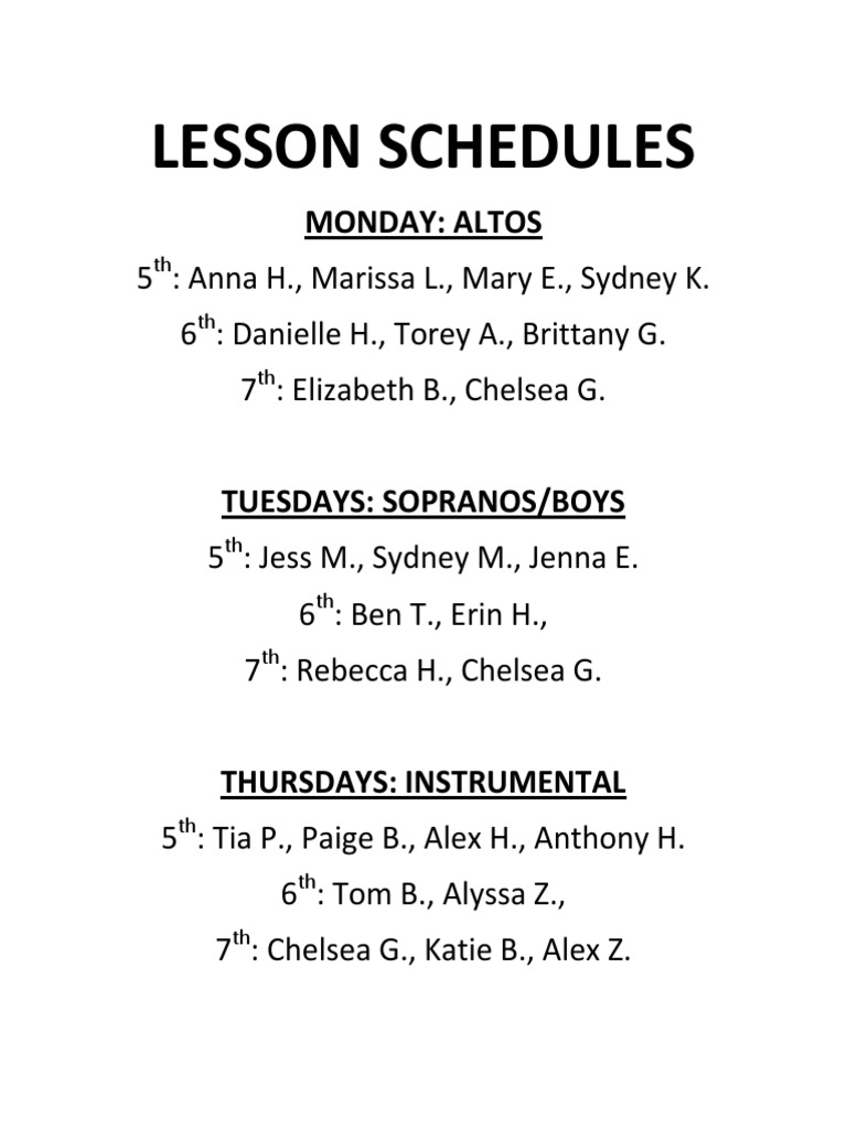 Lesson Schedules | PDF