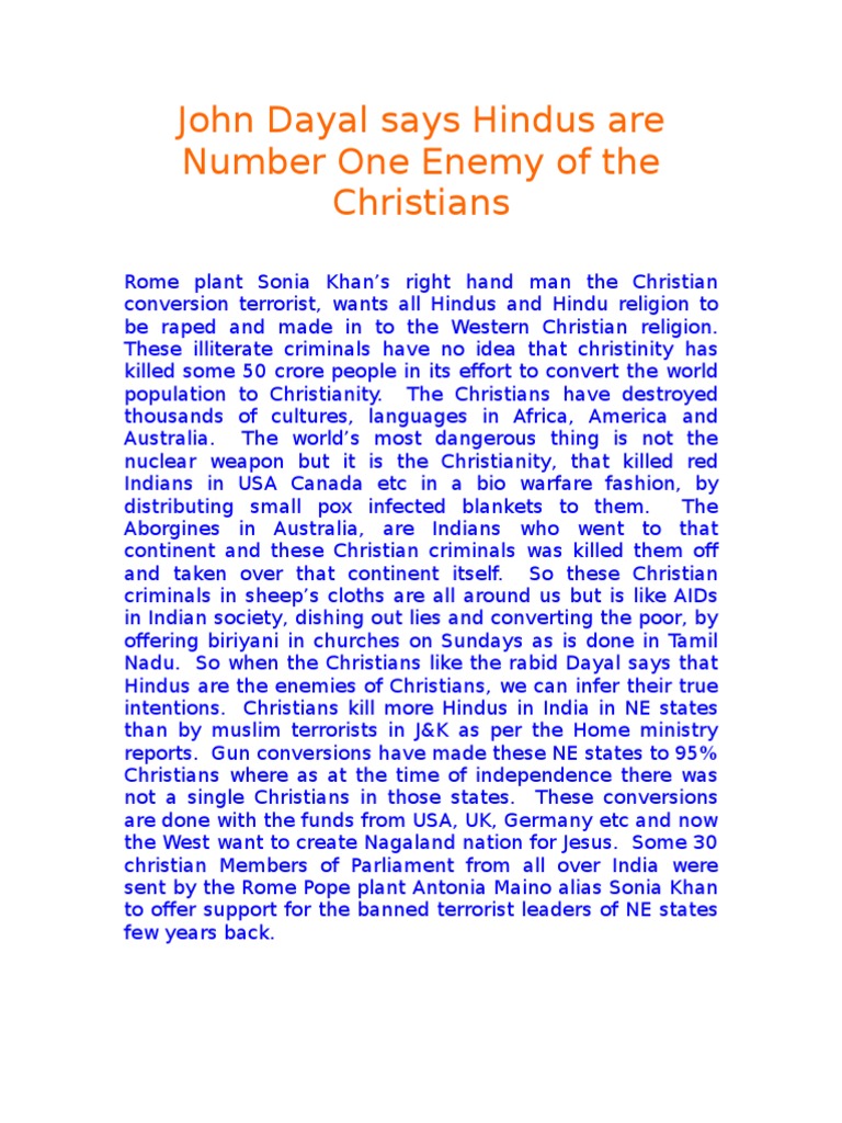 John Dayal Says Hindus Are Number One Enemy of The | PDF | Hindu ...