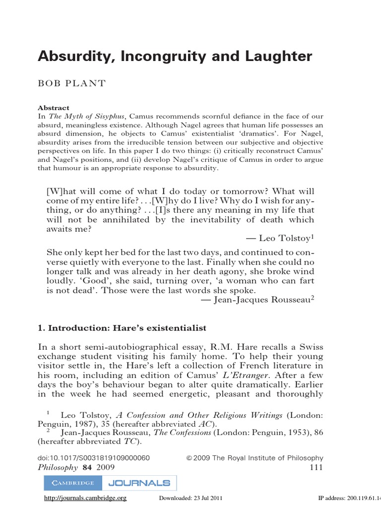 Absurdity Incongruity and Laughter | PDF | Laughter | Existentialism