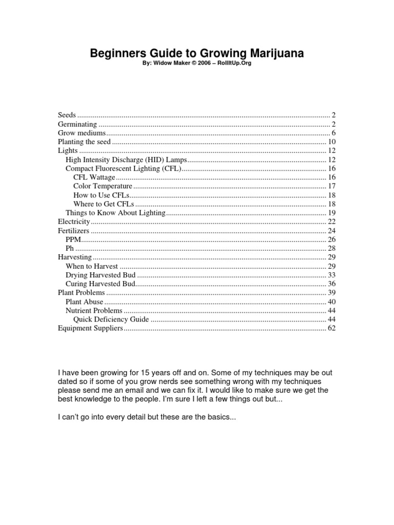 (2006) Beginners Guide Growing Marijuana Walkthrough - Widowmaker | PDF | Compact Fluorescent ...