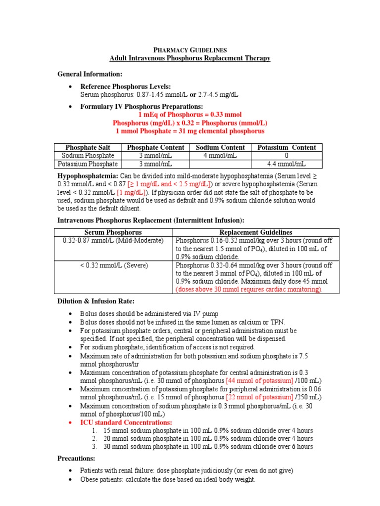 Pharmacy Guidelines 2 | PDF | Phosphorus | Intravenous Therapy
