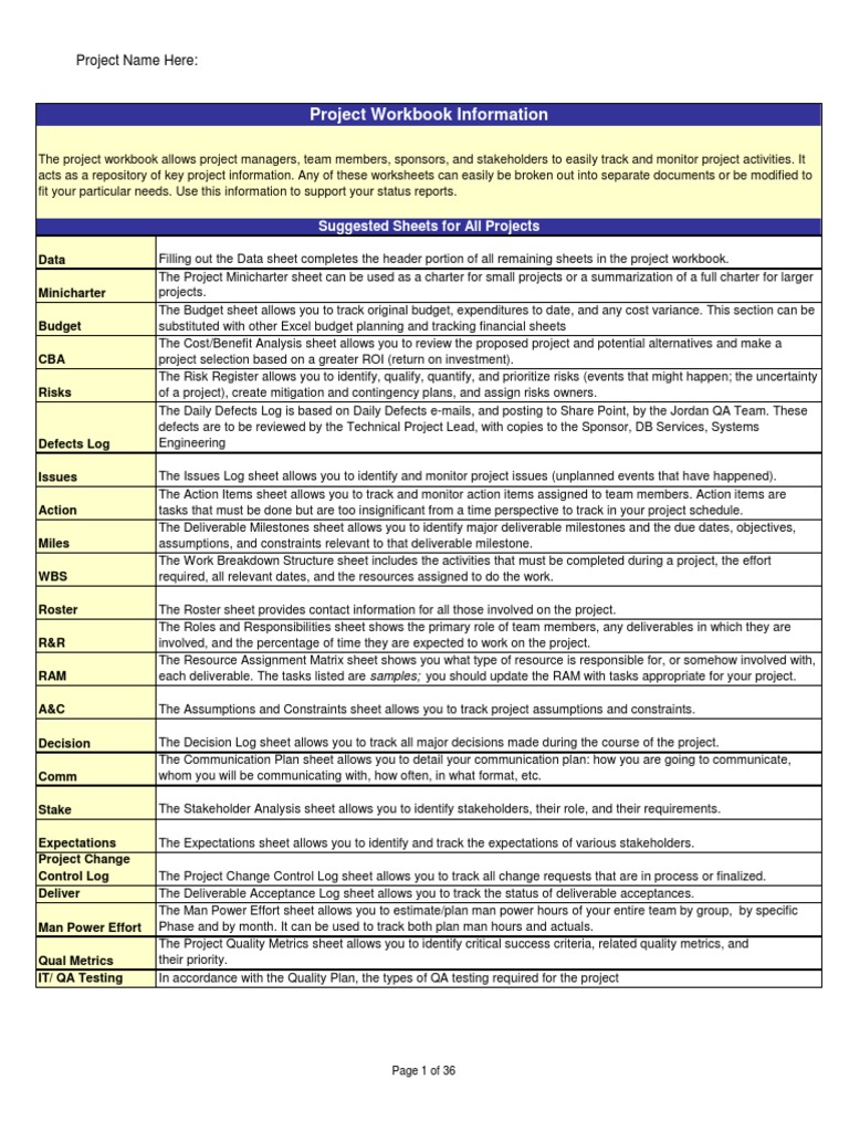 Project Management Workbook | PDF | Accountability | Production And ...