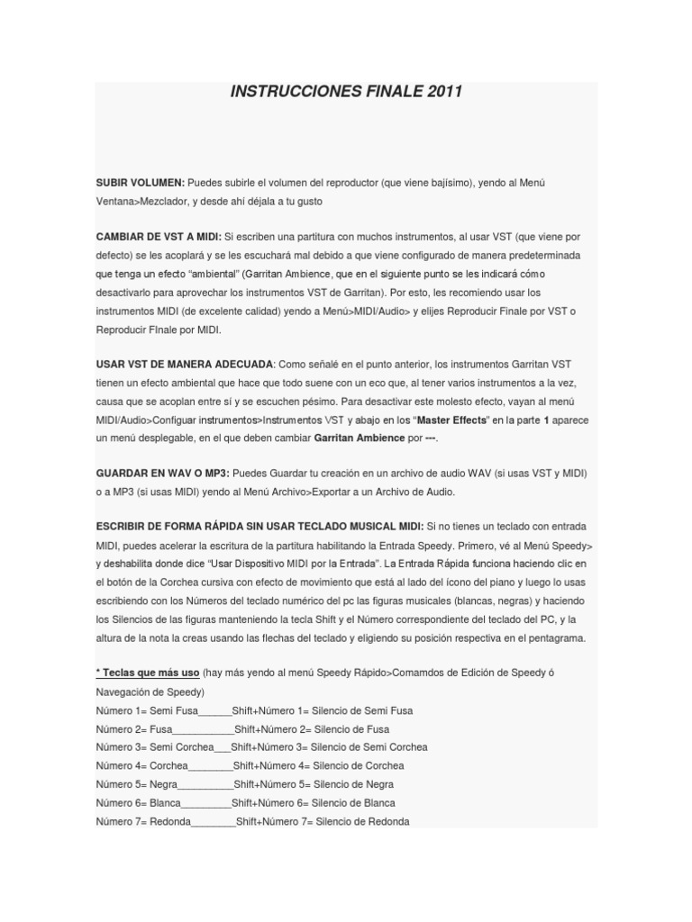 Instrucciones Finale 2011 | PDF | Partituras | Mp3