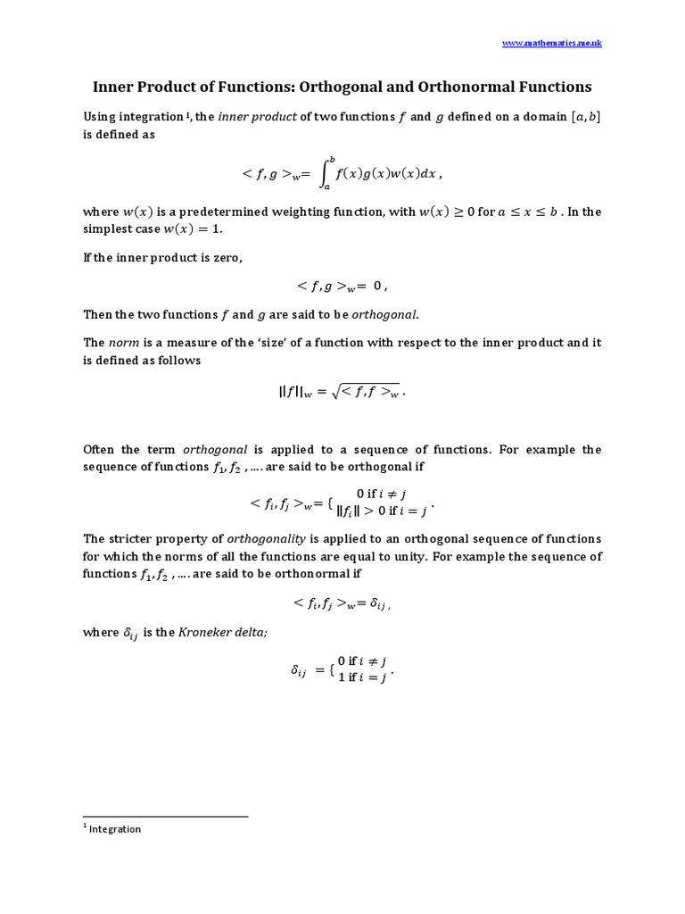 Inner Product of Functions, Orthogonal and Orthonormal Functions | PDF ...
