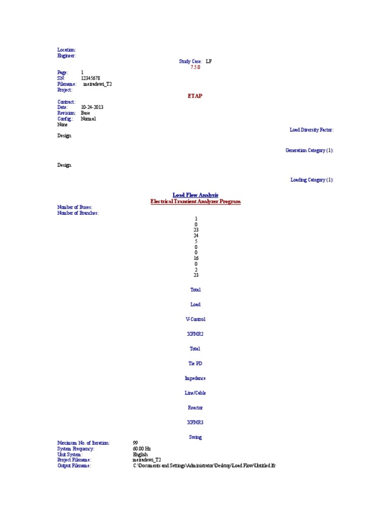 ETAP REPORT - Complete | PDF | Ac Power | Transformer