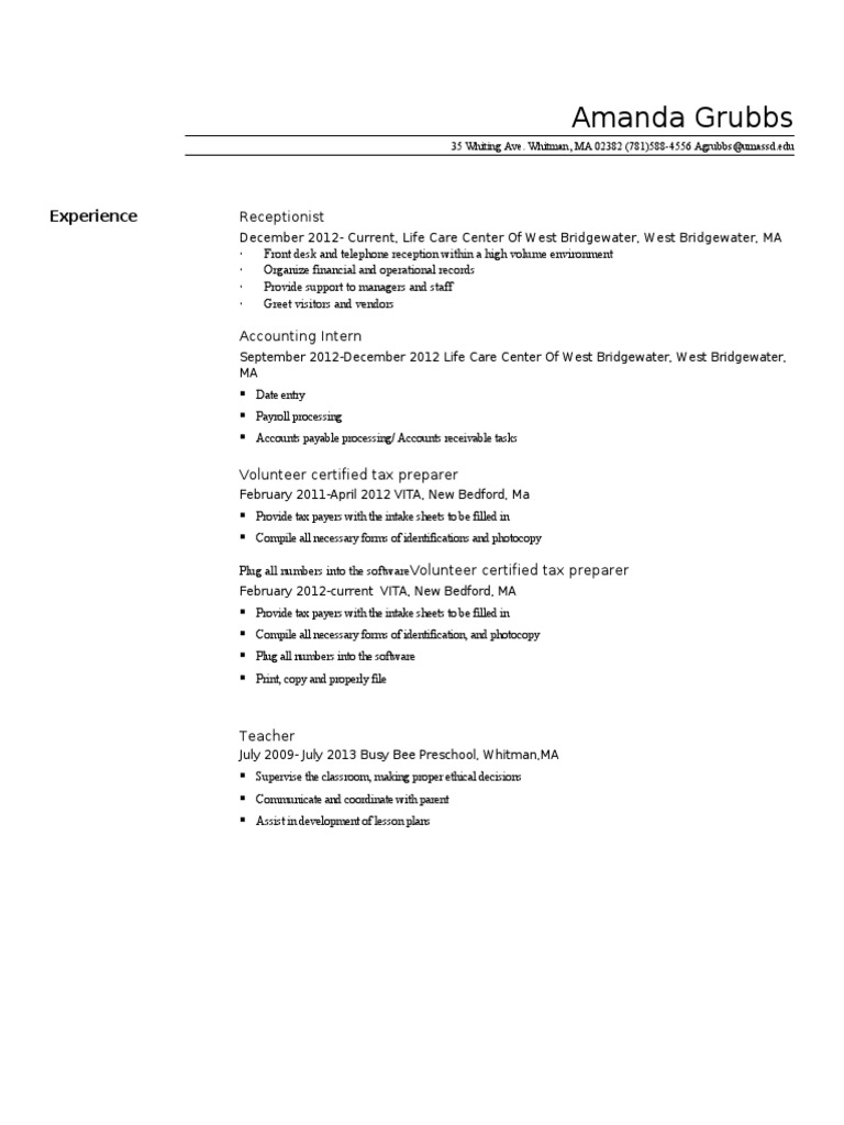 Amanda Grubbs: Experience | PDF