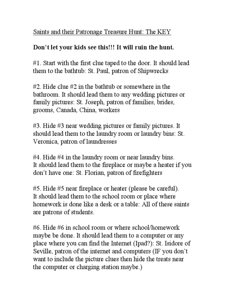 Saintly Treasure Hunt - KEY PDF | PDF