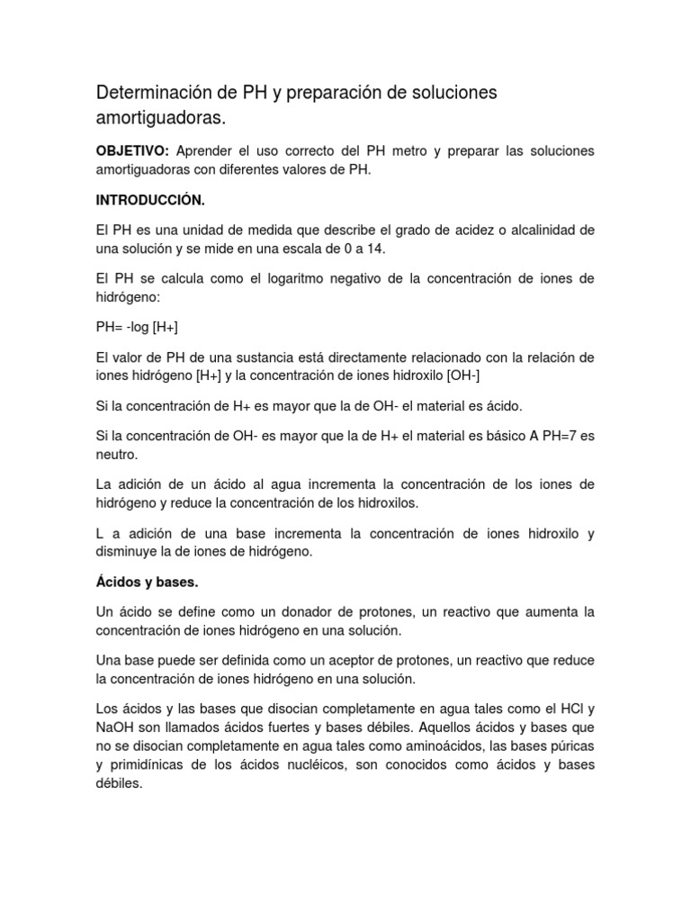 Determinación de PH y Preparación de Soluciones Amortiguadoras | PDF | Solución tampón | Ph