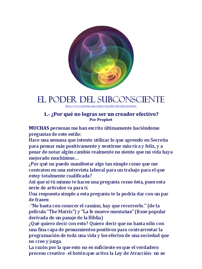 El Poder Del Subconsciente | Mente | Vida
