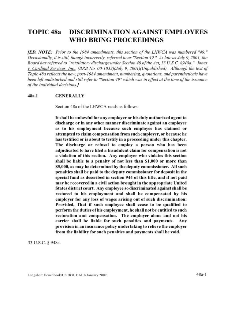 Department of Labor: USDOL OALJ LHWCA BENCHBOOK TOPIC 48 (2002) | PDF