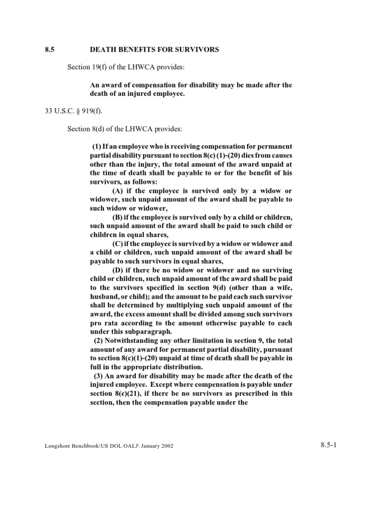Survivor Death Benefits Under LHWCA | PDF | Section 8 (Housing ...