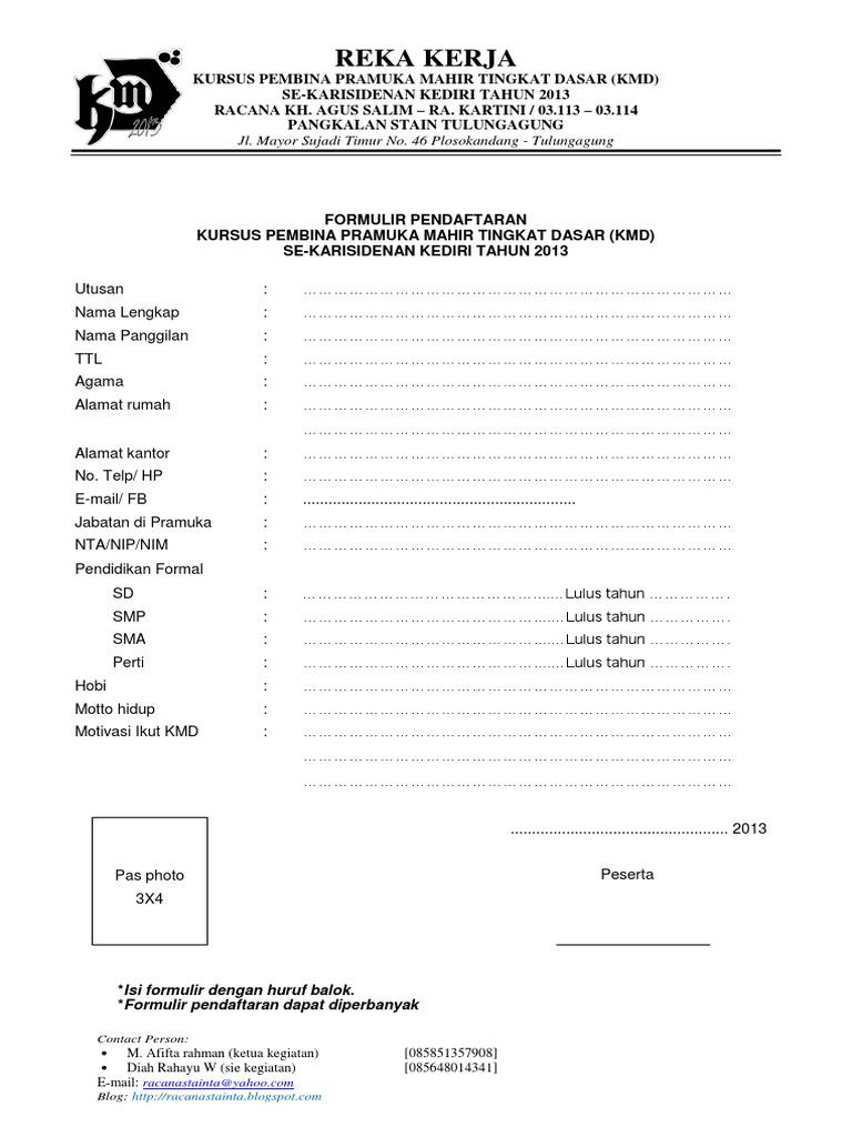 FORMULIR PENDAFTARAN KMD 2013 Part I | PDF