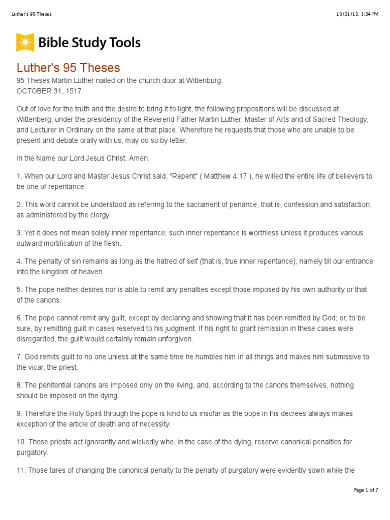 10/31/13, 2:34 PM Luther's 95 Theses | PDF | Indulgence | Purgatory