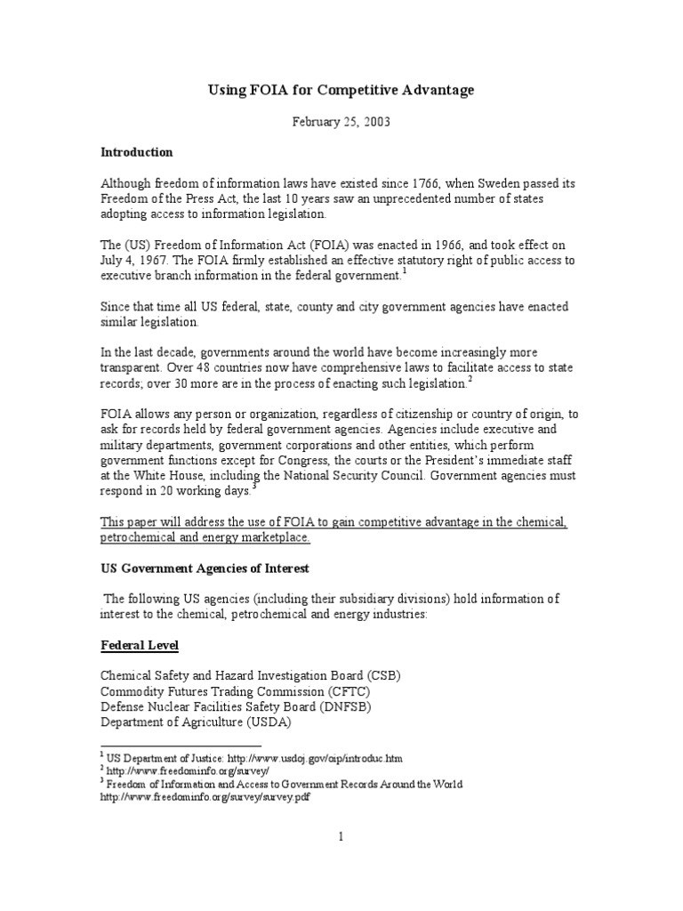 Using The Freedom of Information Act For Competitive Intelligence | PDF | Freedom Of Information ...