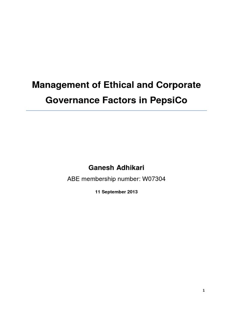 Management of Ethical and Corporate Governance Issues in PEPSICO | PDF ...